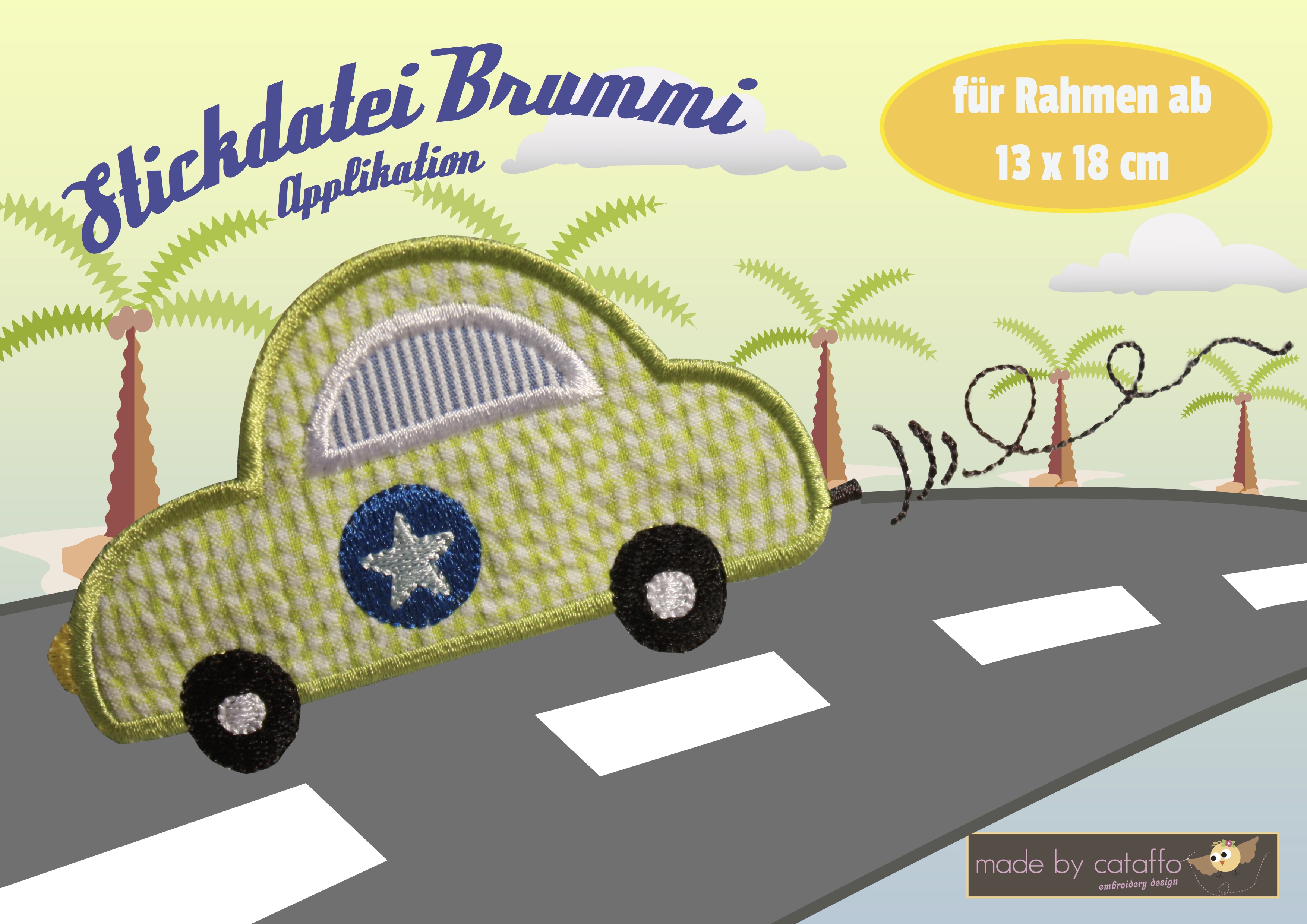 Stickdatei Brummi Auto-Applikation 13x18 cm | Cataffo