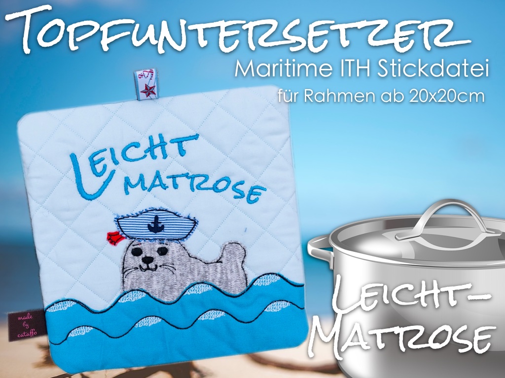 Stickdatei Maritime Topfuntersetzer "Seehund" ITH für ab 20x20 Rahmen ...