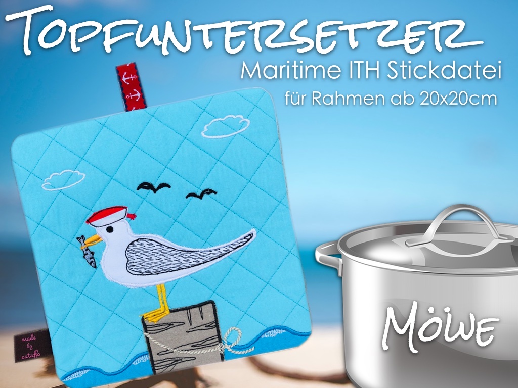 Stickdatei Maritime Topfuntersetzer "Möwe" ITH für ab 20x20 Rahmen ...